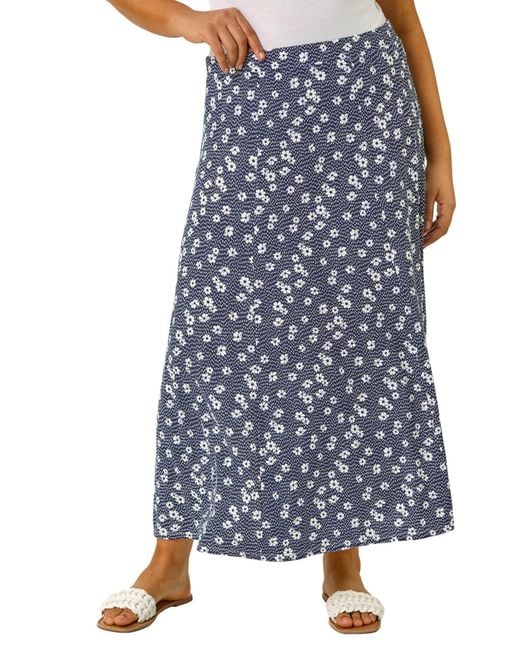 Roman Curve Daisy Print Midi Skirt in Blue | Lyst UK