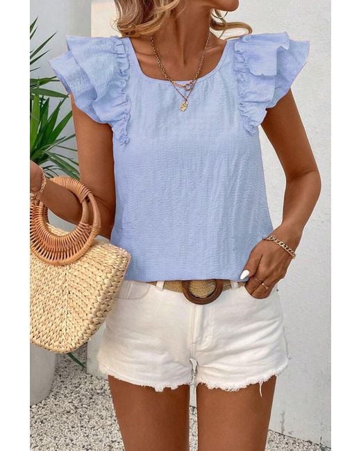 Everyday the Label Bow Back Ruffle Blouse in Blue | Lyst UK