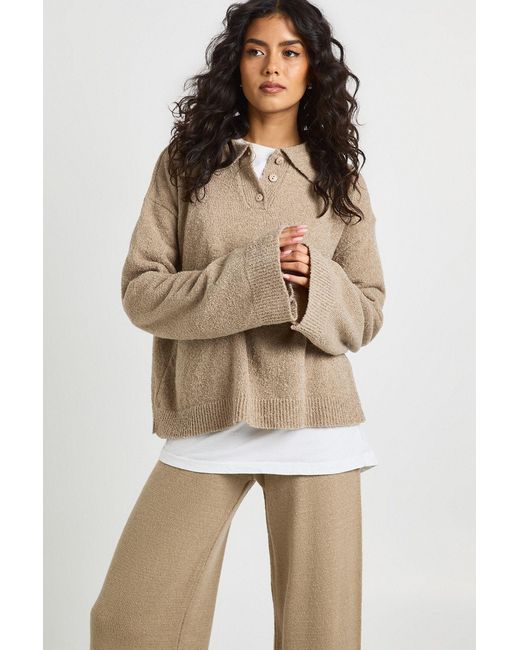 Boohoo Chunky Knit Collar Detail Oversized Knitted Jumper And Wide Leg ...
