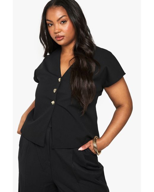 Boohoo Plus Button Structured Waistcoat in Black | Lyst UK