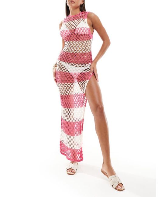 ASOS Open Knit Sleeveless Beach Maxi Dress in Red | Lyst UK