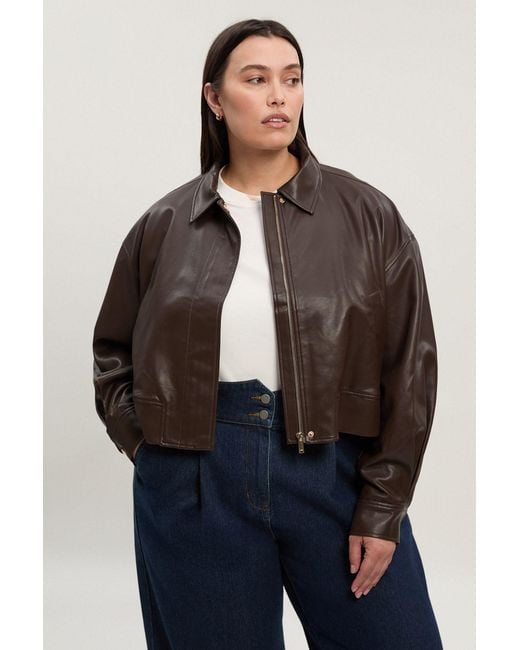Karen Millen Plus Size Faux Leather Tailored Bomber Jacket in Blue ...