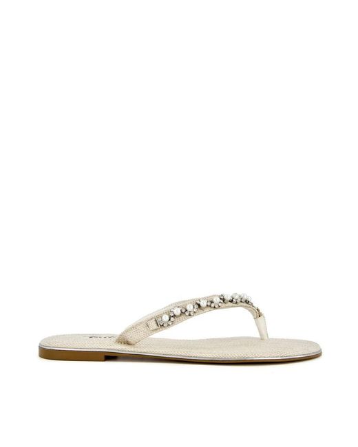 Dune Ladies Newbies - Embellished Toe Post Sandals Fabric in White ...