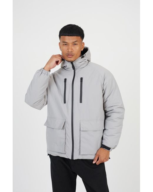Brave Soul Padded Hooded Jacket in Grey for Men | Lyst UK