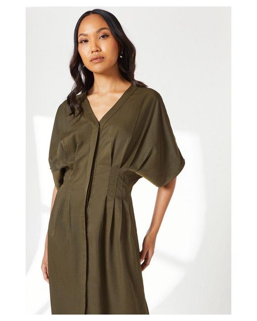PRINCIPLES Pleat Waist Detail Crepe Midi Dress in Green | Lyst UK