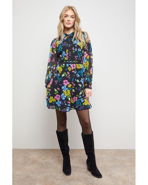 Oasis Point Collar Retro Mini Dress in Blue | Lyst UK