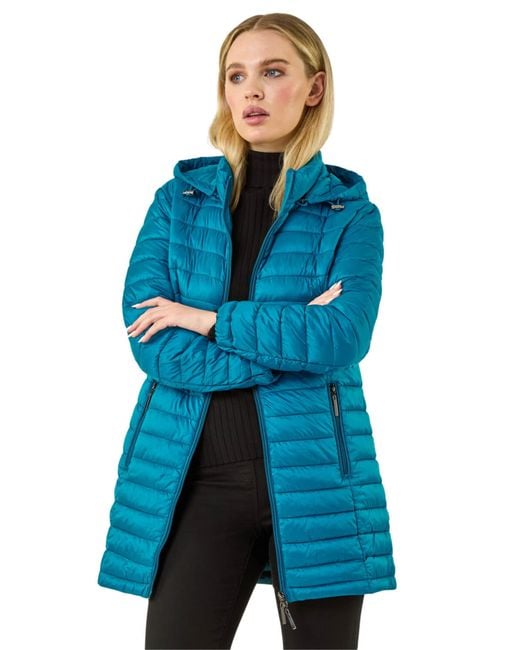 Roman Petite Metallic Finish Quilted Puffer Coat in Blue | Lyst UK