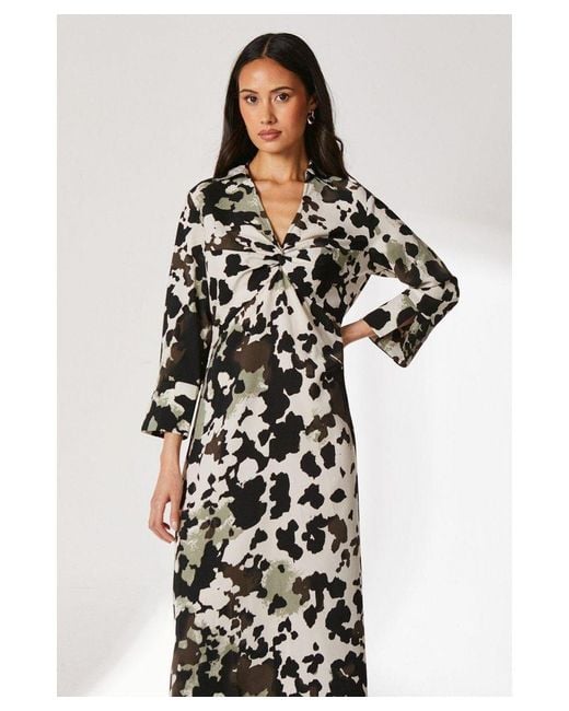 PRINCIPLES Animal Print Twist Waist Shirt Dress in White | Lyst UK