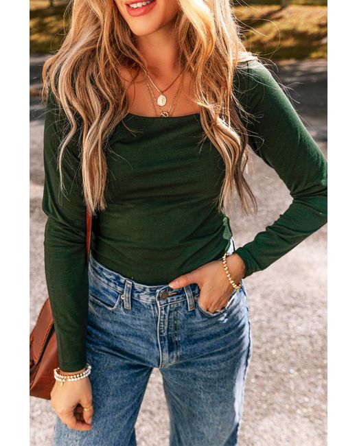 Azura Exchange Square Neck Long Sleeve Top in Green | Lyst UK