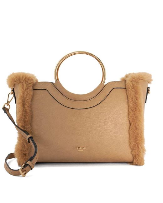 Dune Duo Large Faux Fur Trimmed Tote Bag in Natural | Lyst UK