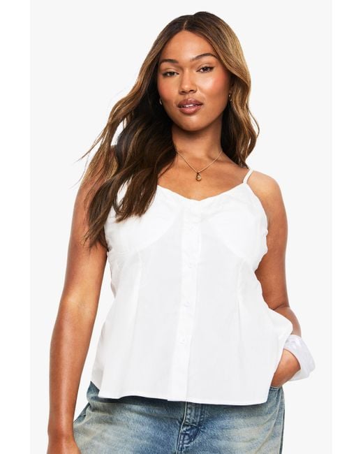Boohoo Plus Button Down Cami in White | Lyst UK