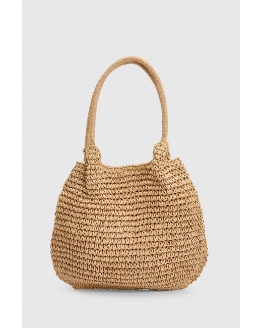 Boohoo Braided Handle Raffia Beach Bag in White | Lyst UK