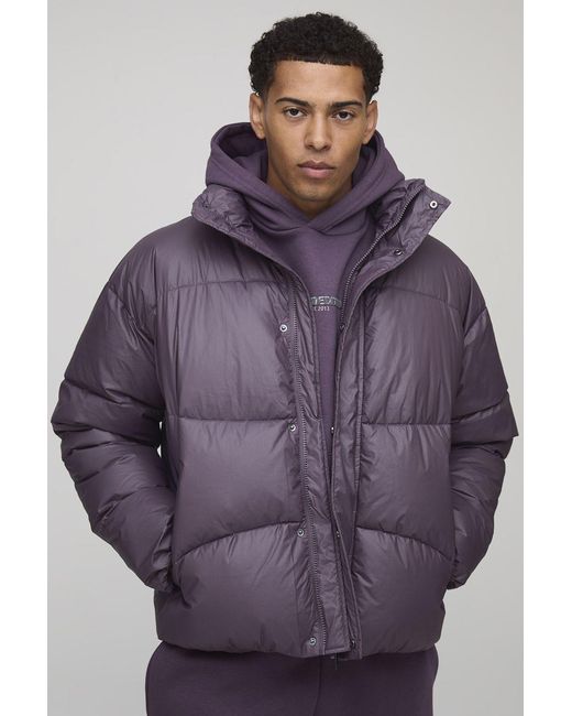 BoohooMAN Regular Fit Crinkle High Shine Panelled Funnel Neck Puffer ...
