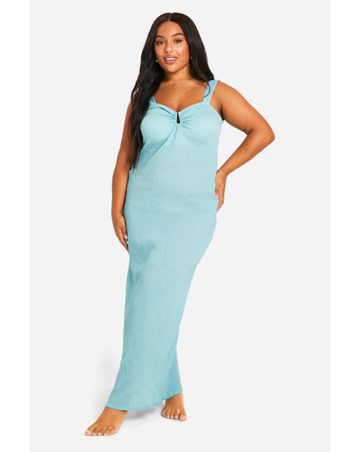 Boohoo Plus Maxi Beach Dress in Blue | Lyst UK