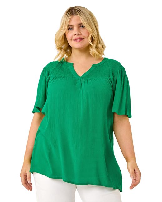 Roman Curve Shirred Yoke Top in Green | Lyst UK