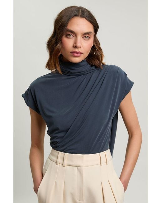 Karen Millen Cowl Neck Tie Detail Jersey Top in Blue | Lyst UK