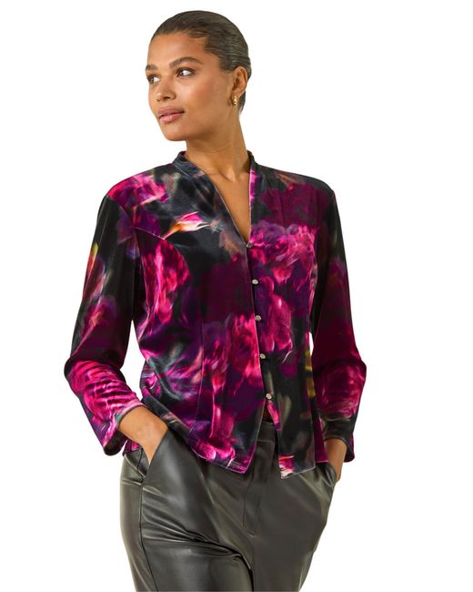 Roman Floral Velvet Stretch Top in Red | Lyst UK