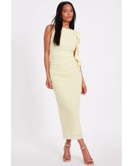 Quiz Light Frill Midi Dress in Yellow | Lyst UK