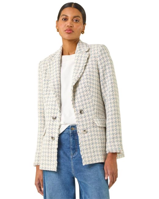 Roman Boucle Frayed Edge Jacket in White | Lyst UK