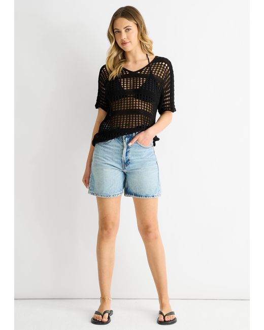 Gini London Fish Net Crochet Loose Fit Top in Blue | Lyst UK