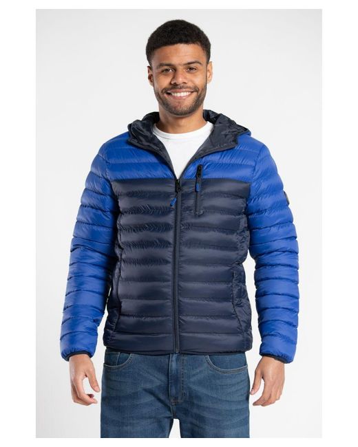 Tokyo Laundry Colour Block Hooded Padded Jacket in Blue for Men | Lyst UK