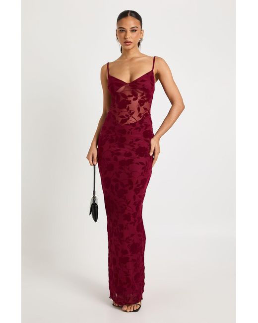 Boohoo Strappy Devore Maxi Dress in Red | Lyst UK