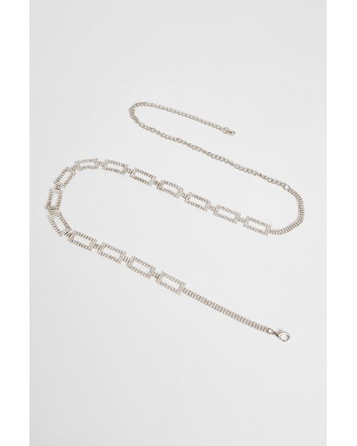 Quiz Diamante Square Link Belt in Metallic | Lyst UK