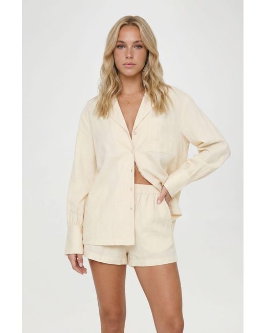 Boohoo Linen Look Boyfriend Shirt & Relaxed Fit Shorts in Natural | Lyst UK