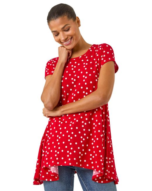 Roman Polka Dot Hanky Hem Top in Red | Lyst UK