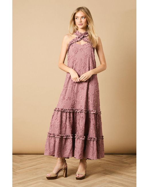 Oasis Floral Ruffle Detail Tiered Maxi Dress in Pink | Lyst UK