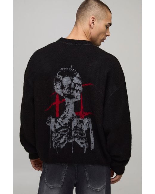BoohooMAN Oversized Boxy Gothic Skeleton Brushed Knitted Jumper in ...