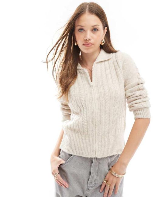 ASOS Mini Cable Zip Up Cardigan in White | Lyst UK