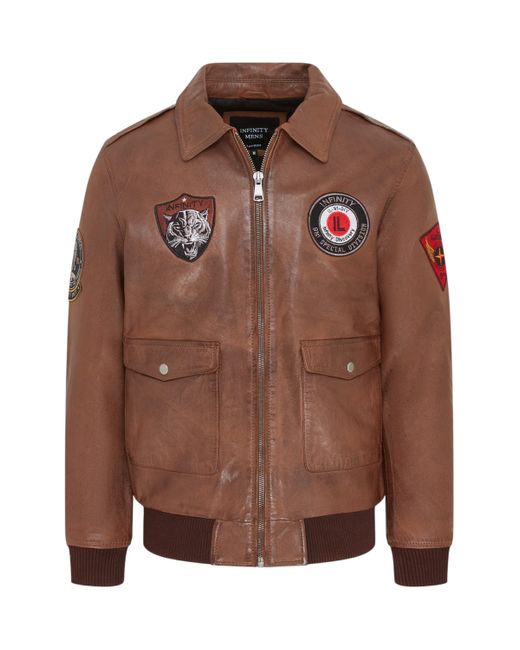Infinity Leather Bomber G-1 Aviator Collar Jacket in Brown for Men ...