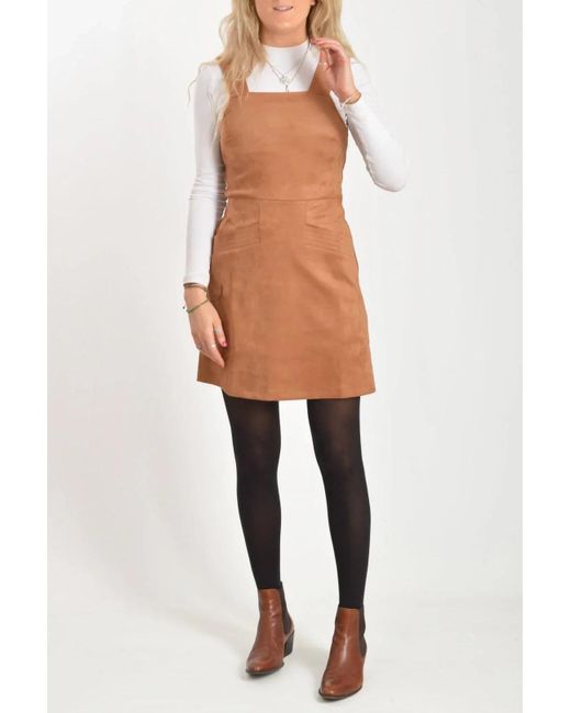 Oliver Bonas Faux Suede Pinafore Dress in Natural | Lyst UK