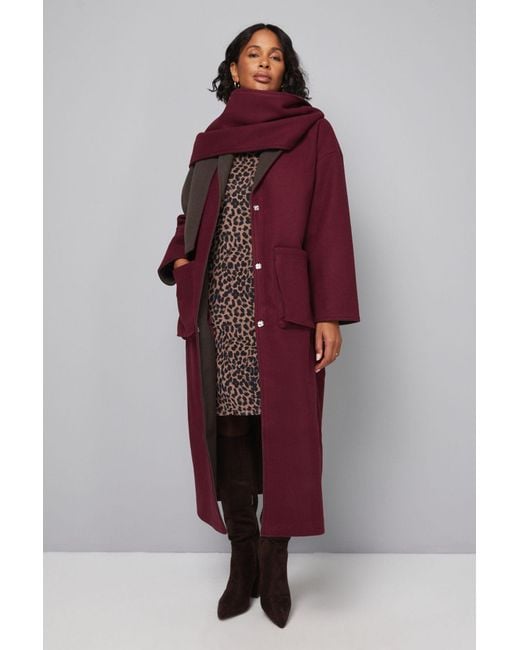 Wallis Double Faced Scarf Detail Coat in Red | Lyst UK