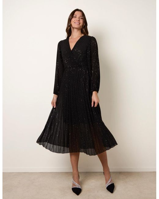 Blue Vanilla Pleated Crossover Metallic Glitter Dress in Black | Lyst UK