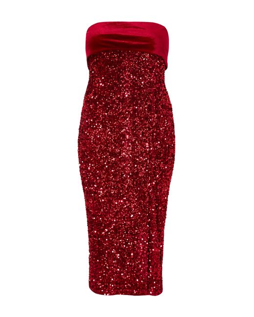 Quiz Curve Strapless Sequin Midaxi Dress in Red | Lyst UK