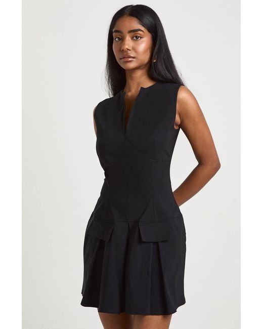 Boohoo Bengaline V Neck Skater Skirt Tailored Dress in Black | Lyst UK