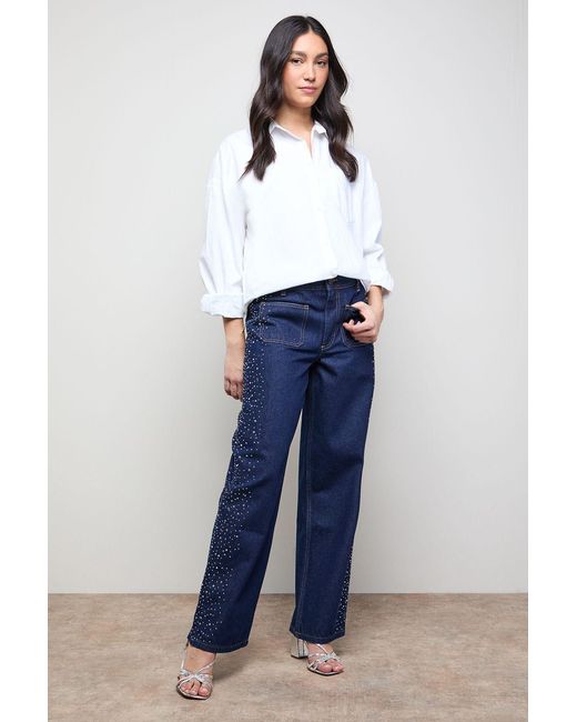 Oasis Hotfix Pocket Detail Wide Leg Jean in Blue | Lyst UK