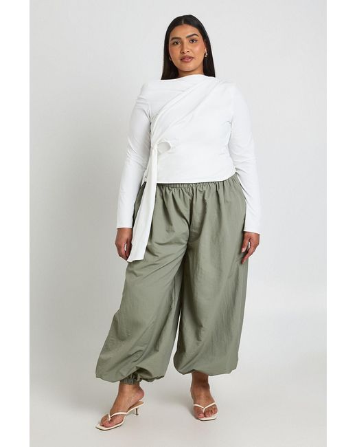 Boohoo Plus Asymmetric Neck Drape Detail Long Sleeve Top in Grey | Lyst UK