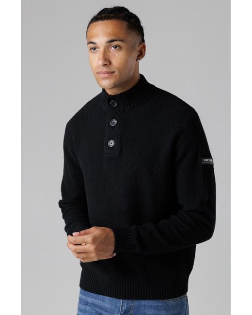 Firetrap Cotton Rich Waffle Knit Funnel Neck Jumper With Buttons in ...