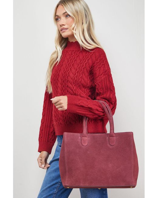 Oasis Claudia Suede Tote Bag With Pocket in Red | Lyst UK