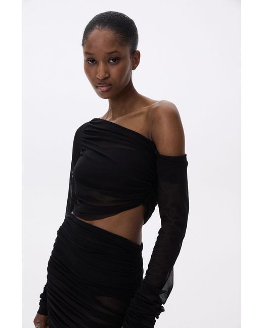 YAVORSKA Transparent Blouse With Long Sleeve And Open Shoulder in Black ...
