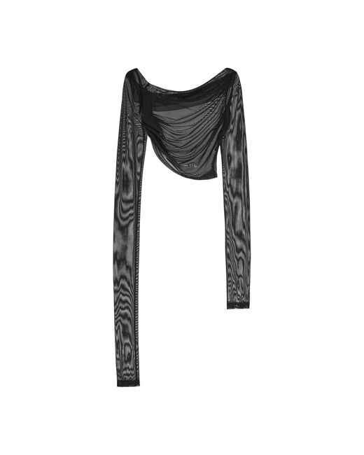YAVORSKA Transparent Blouse With Long Sleeve And Open Shoulder in Black ...