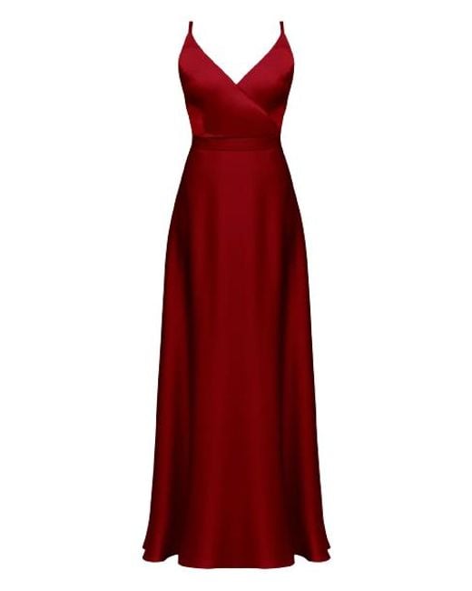 UNDRESS Freya Burgundy Satin Maxi Wedding Guest Dress in Red | Lyst