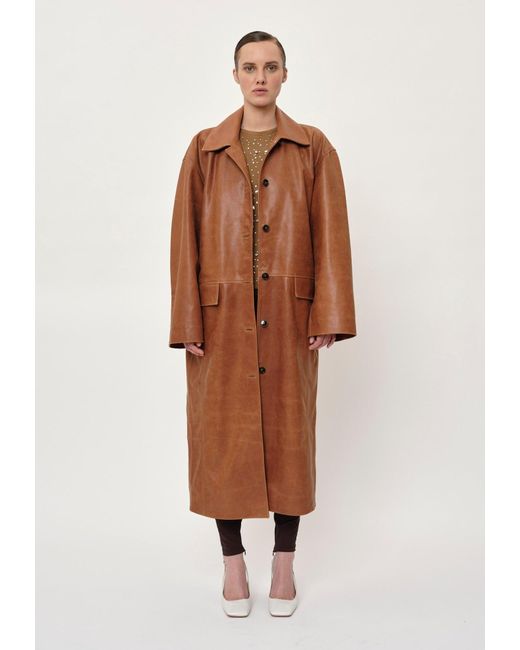 Herskind Halston Leather Coat in Brown | Lyst