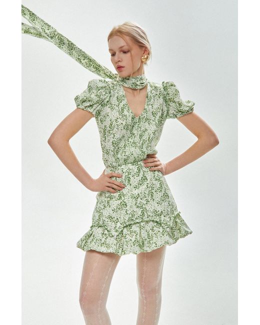 GURANDA Mini Dress With Flowers in Green | Lyst