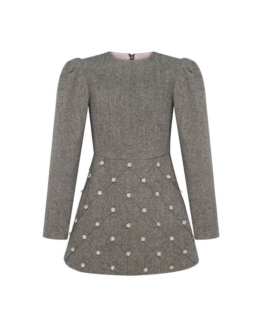 GURANDA Voluminous Floral Mini Dress in Gray | Lyst