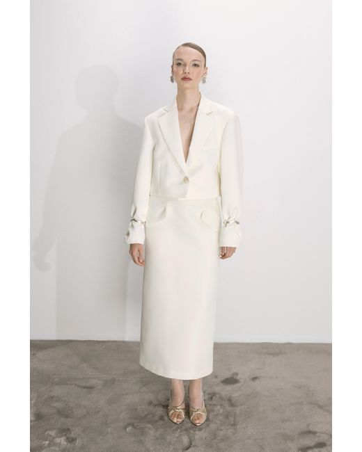NAZLI CEREN Boxy Satin Cropped Jacket in White | Lyst