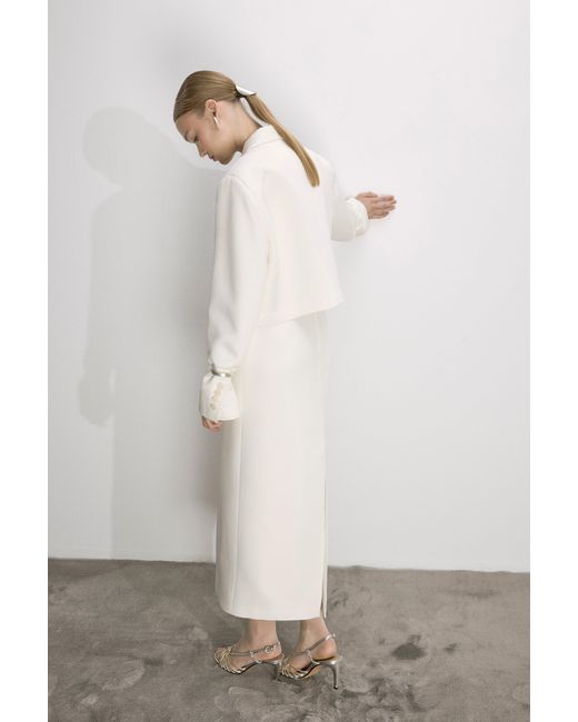 NAZLI CEREN Boxy Satin Cropped Jacket in White | Lyst